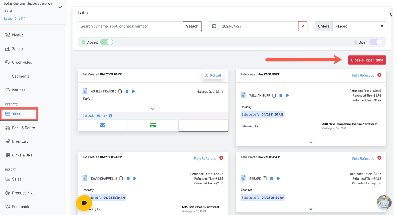 Closing All Open Tabs from the Manager Dashboard