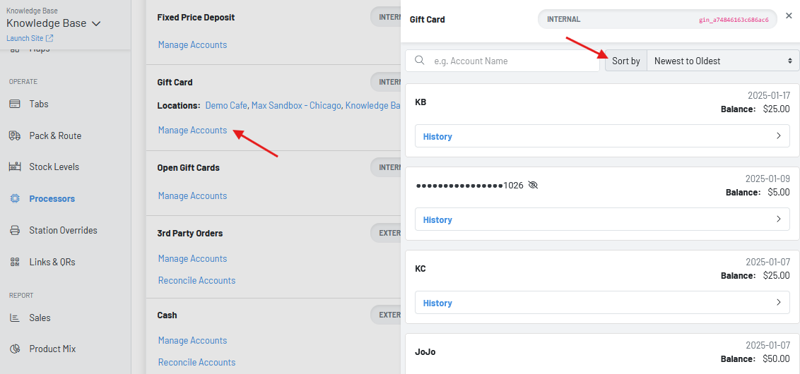 Gift Card Processor Info/Functionality