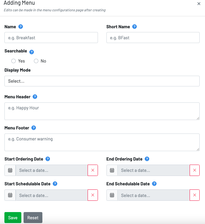 Getting Started: Creating a Menu