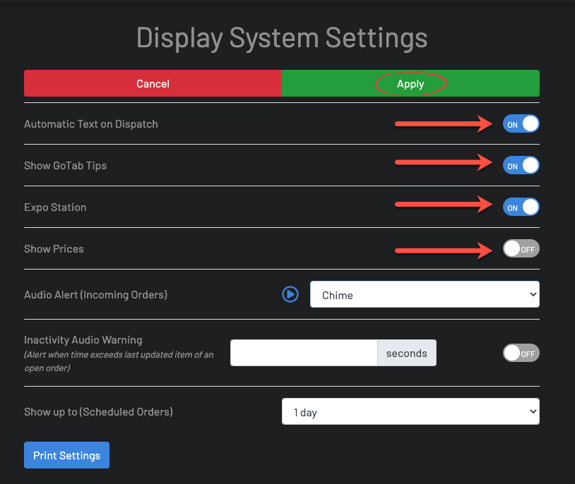 KDS Settings Overview